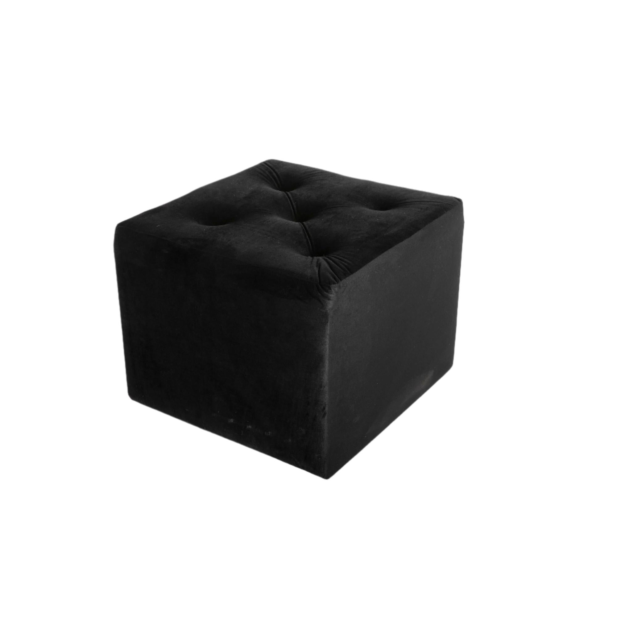 Black Velvet Cube Ottoman