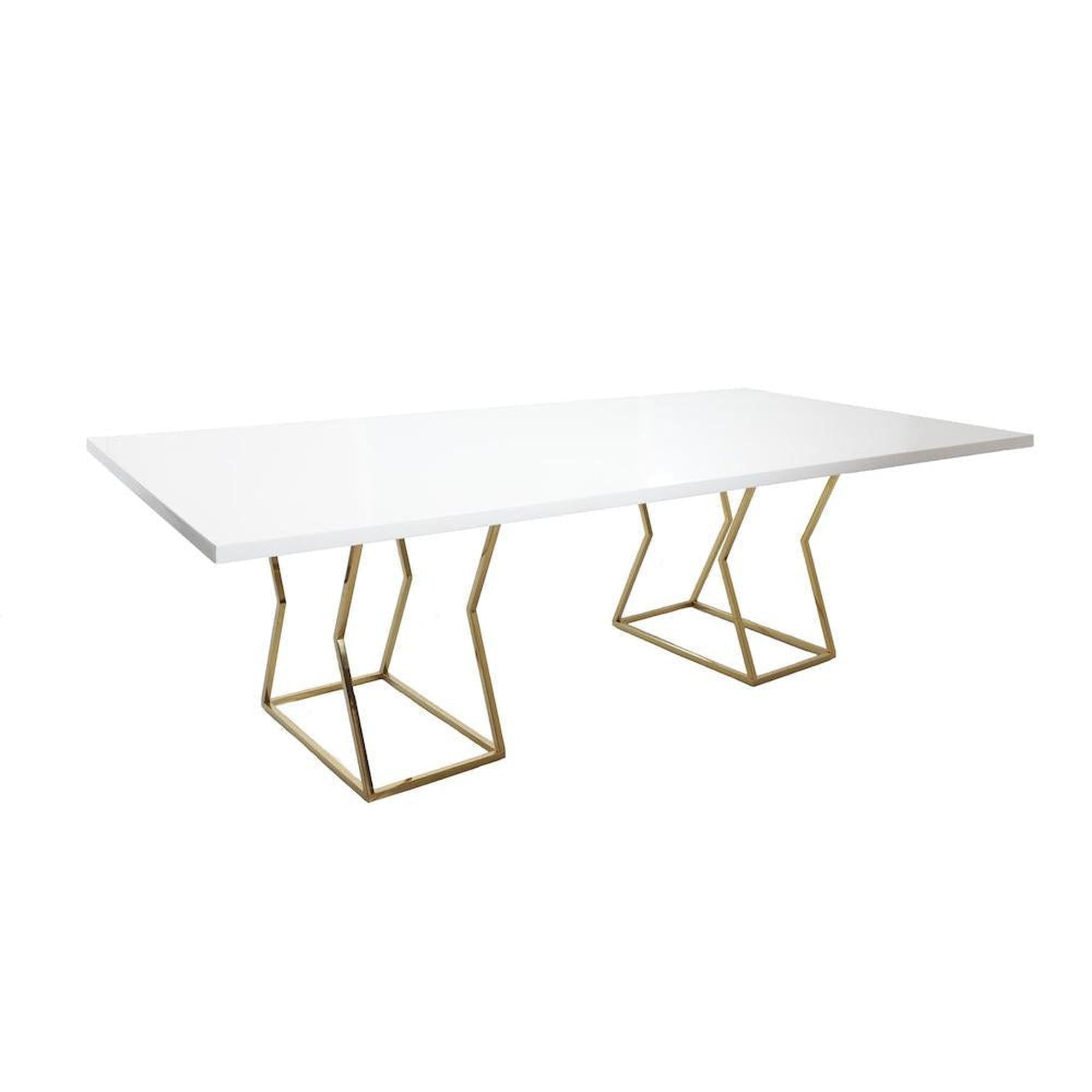 8′ White Lacquer Table w/ Gold Sandglass Shape Base