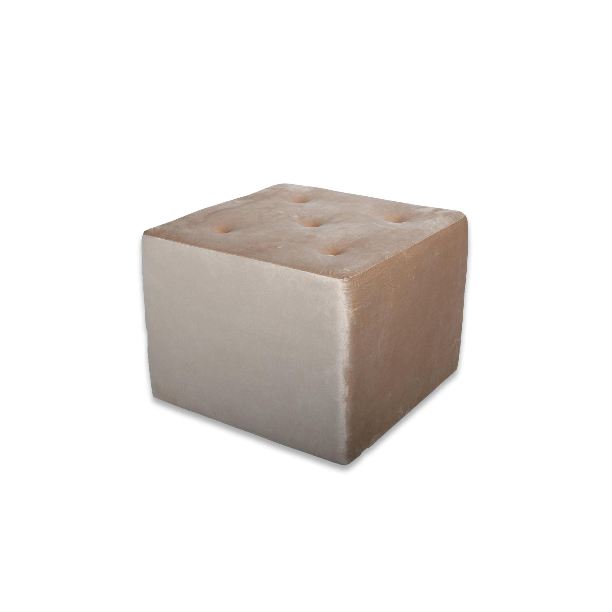 Champagne Velvet Cube Ottoman