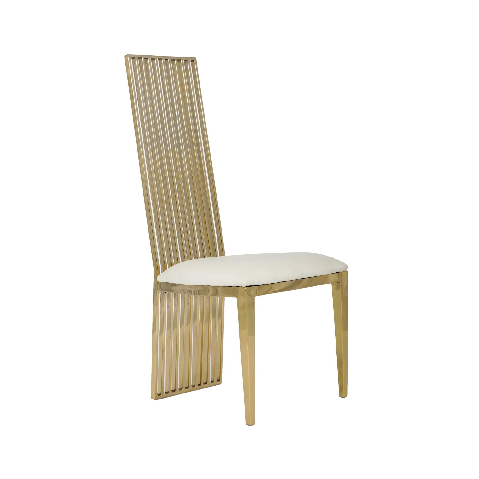Gold Metal Caged High Back Chair w/ White Leather Seat