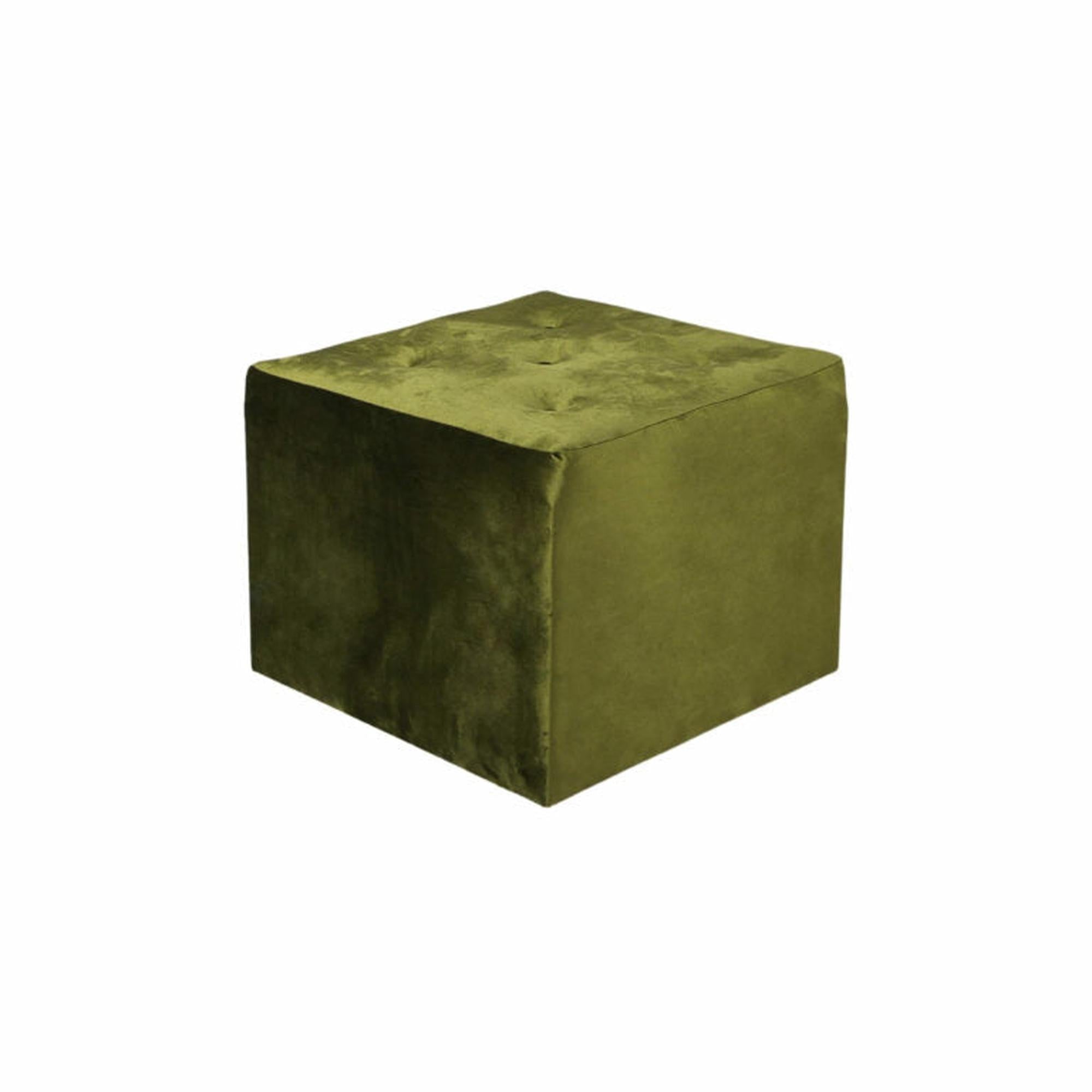 Olive Green Velvet Cube Ottoman