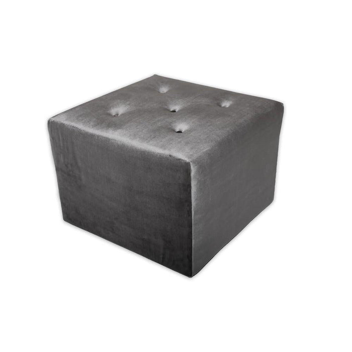 Grey Velvet Cube Ottoman